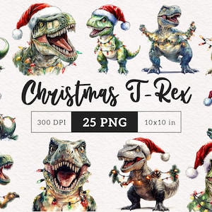 Christmas Trex Clipart Holiday Dinos Winter T-rex PNG Xmas Dinosaur ...