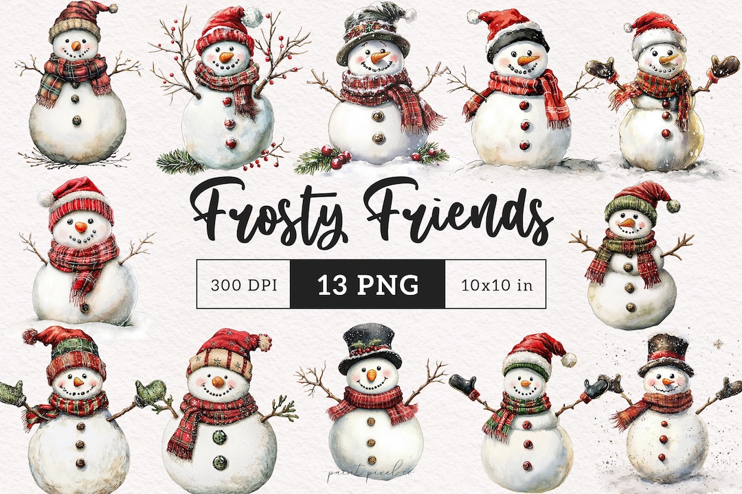 Quirky Christmas Snowman Clipart Whimsy Snowmen Silly Holiday PNG Funny ...