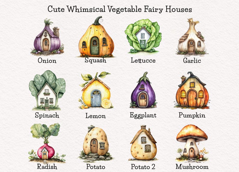 Whimsy Fruit Vegetable Fairy House Clipart Cute Fantasy Home PNG ...