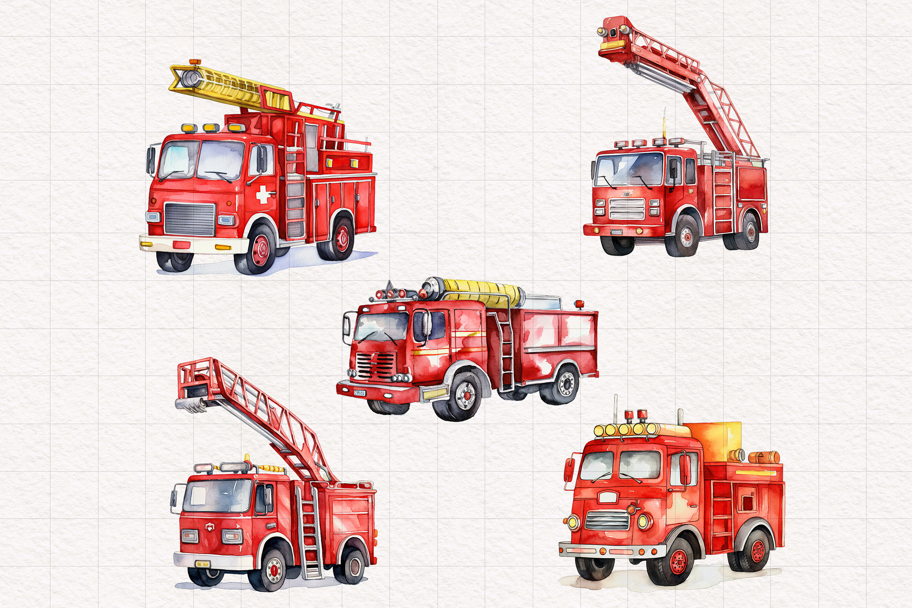 Firetruck Clipart PNG Watercolor Red Firetrucks Clip Art Sublimation ...