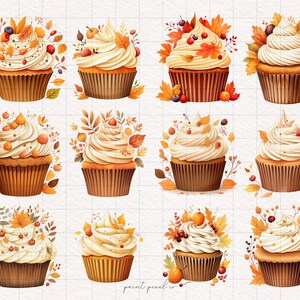 Autumn Cupcake Clipart Boho Sweets PNG Watercolor Fall Sweet Treat ...
