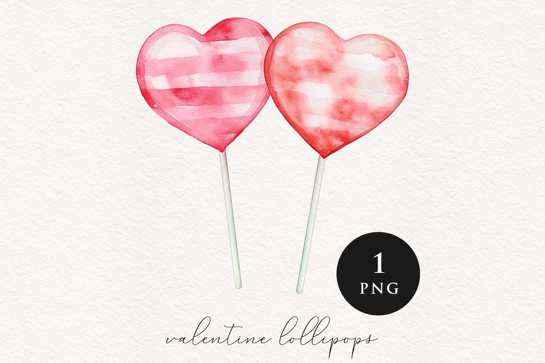 Watercolor Heart Lollipop Clipart PNG Valentines Day Sublimation ...