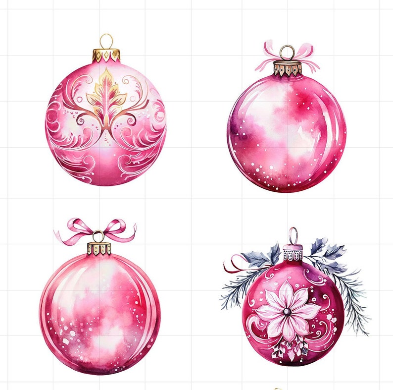 Pink Christmas Ornaments Clipart PNG Holiday Clip Art Cute Pastel Xmas ...