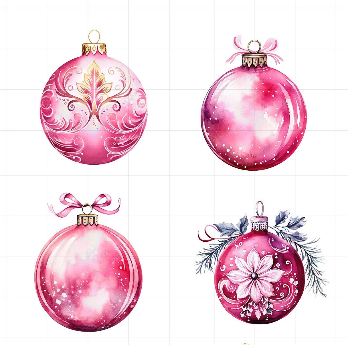 Pink Christmas Ornaments Clipart PNG Holiday Clip Art Cute - Etsy