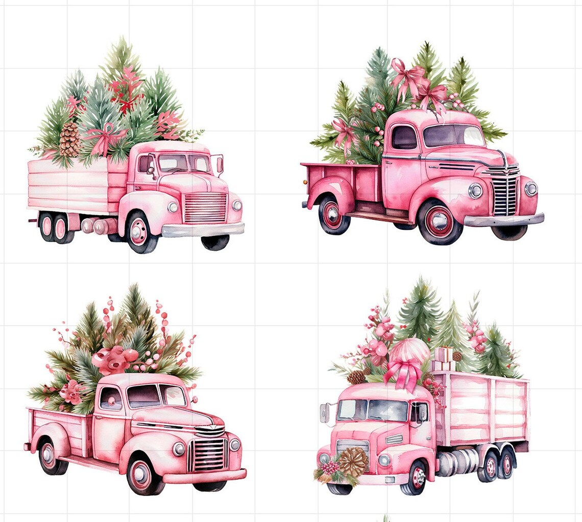 Pink Christmas Truck Clipart PNG Holiday Clip Art Cute Pastel Xmas ...