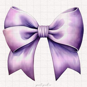 6 Purple Bows Clipart Watercolor Bow Princess Theme PNG Coquette Purple ...