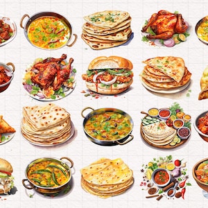 Indian Cuisine Clipart India Meal PNG Biryani Samosas Naan Graphics ...