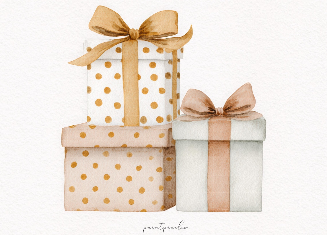 12 Watercolor Christmas Presents Clipart Minimalist Gift Boxes PNG ...