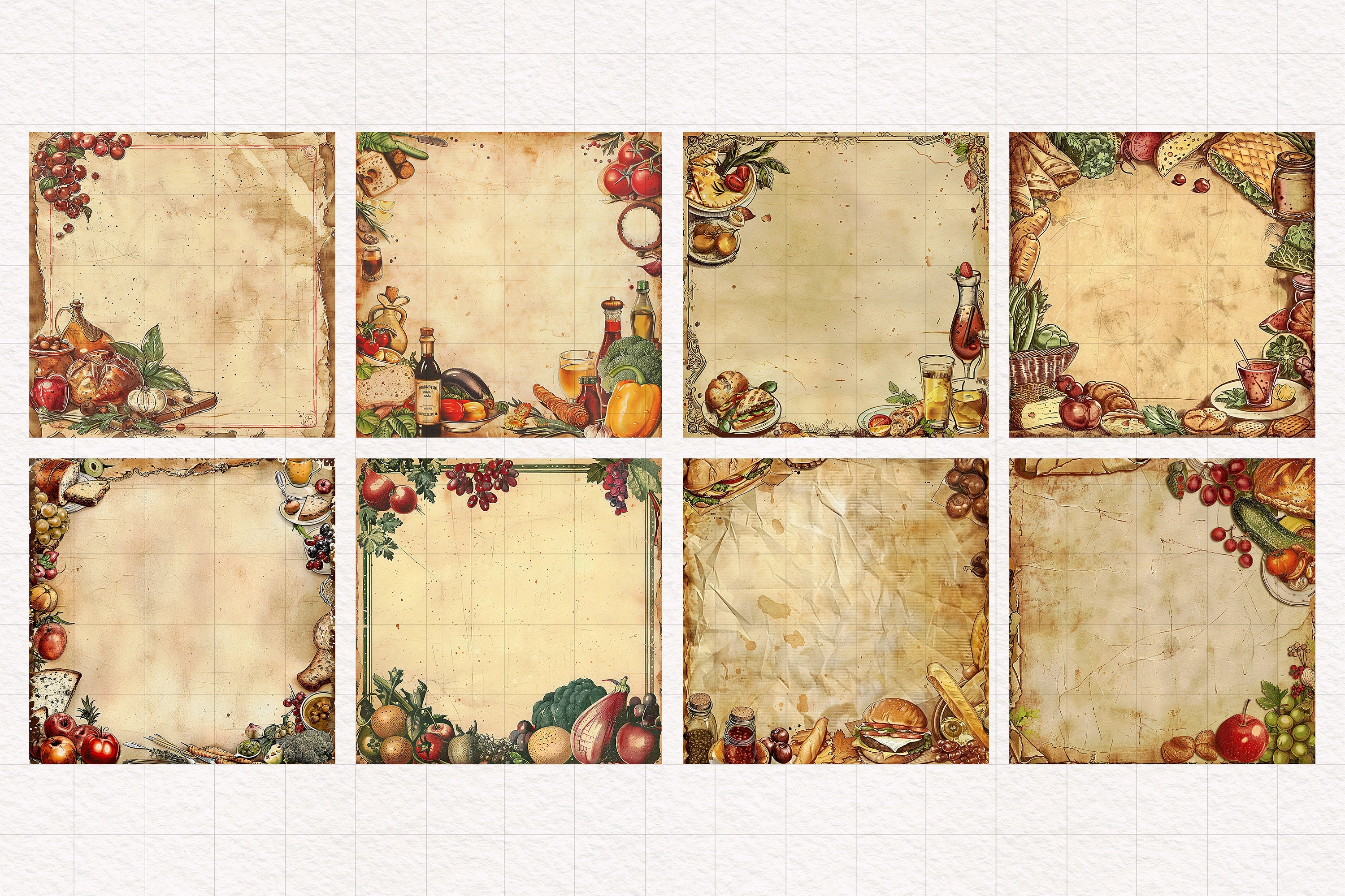 Recipe Digital Paper PNG Vintage Cookbook Background Grunge Kitchen ...