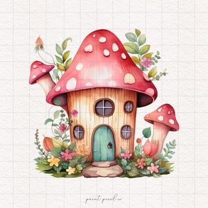 Pink Toadstool House Clipart Enchanted Mushroom Fairy PNG Pink ...