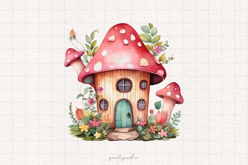 Pink Toadstool House Clipart Enchanted Mushroom Fairy PNG Pink ...
