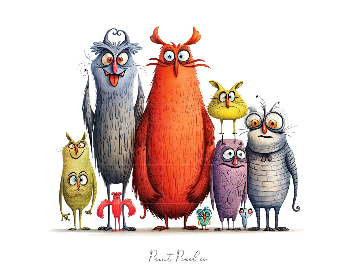 7 Whimsical Creatures Clipart High Quality Jpgs Quirky Animals Clip Art ...