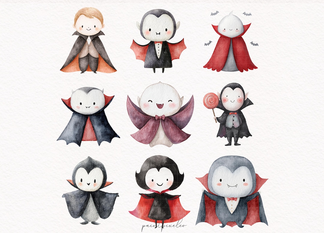20 Cute Vampire Halloween Clipart Watercolor Spooky Vampires Cute ...