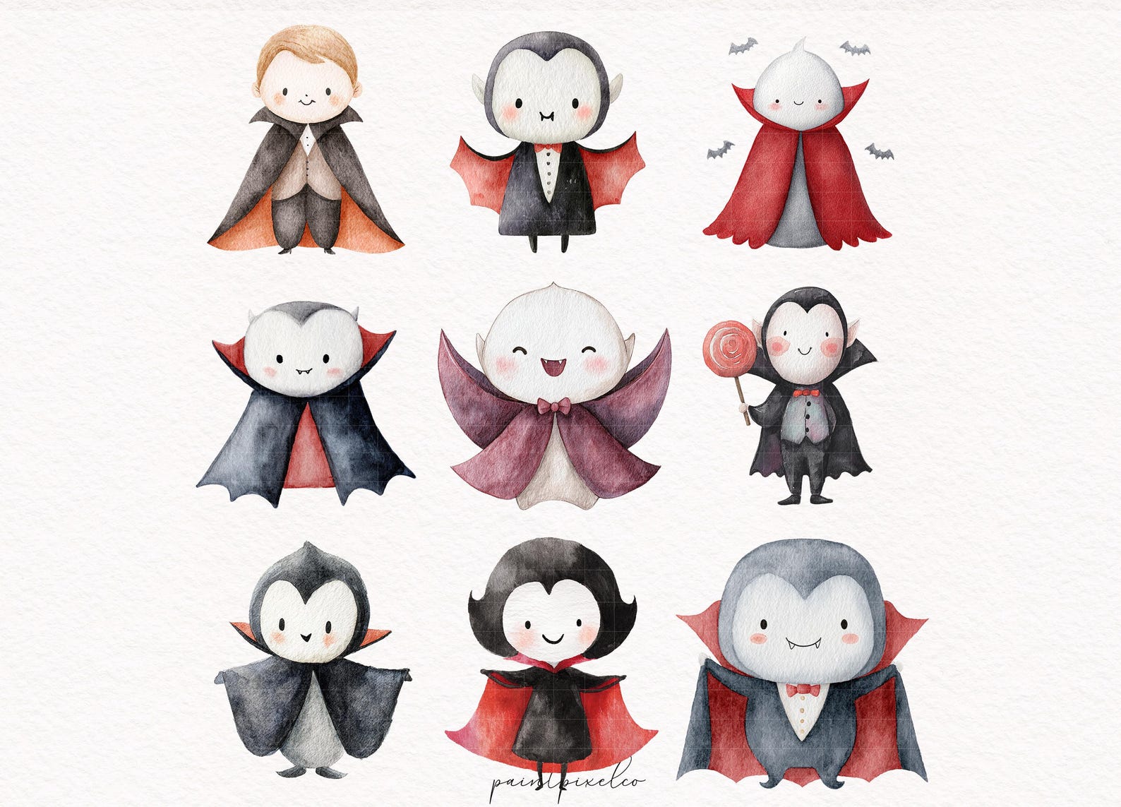 20 Cute Vampire Halloween Clipart Watercolor Spooky Vampires Cute ...