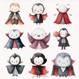 20 Cute Vampire Halloween Clipart Watercolor Spooky Vampires Cute ...