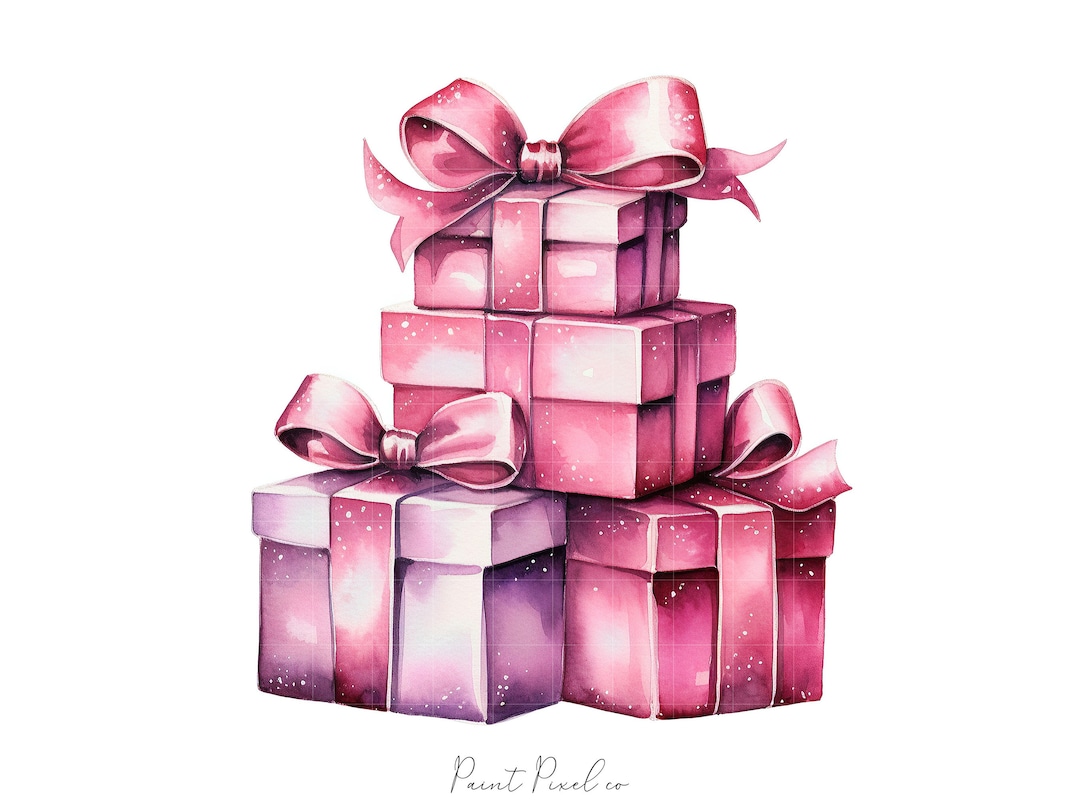 10 Pink Christmas Present Clipart High Quality Jpgs Wrapped Box Clip ...