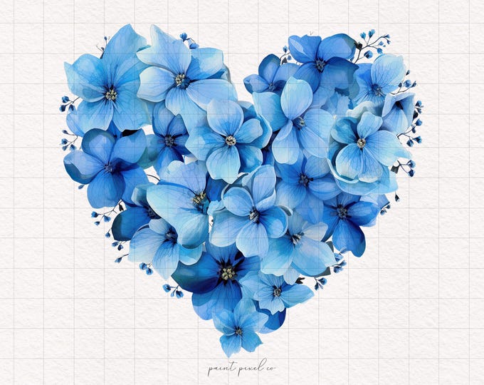 16 Blue Floral Hearts Clipart, Digital Download, Printable Watercolor ...