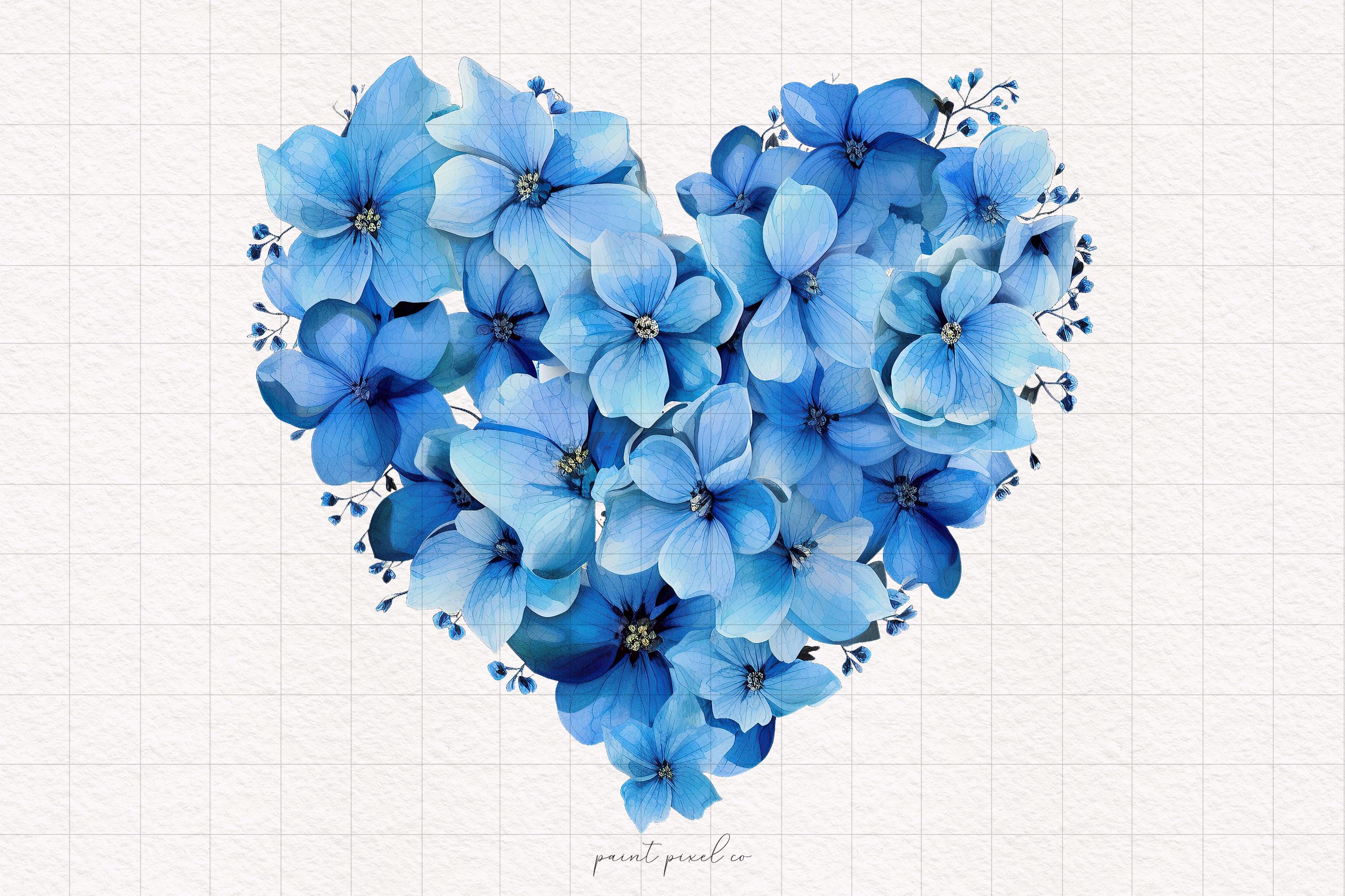 4 Blue Floral Heart PNG Blue Flowers Heart Clipart Valentine Watercolor ...