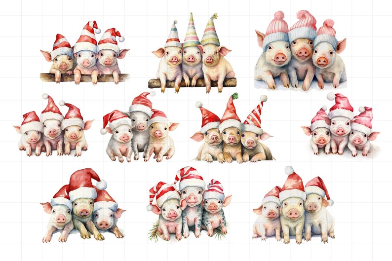 Whimsical Pigs Clipart PNG Bundle Watercolor Quirky Creatures Whimsy ...