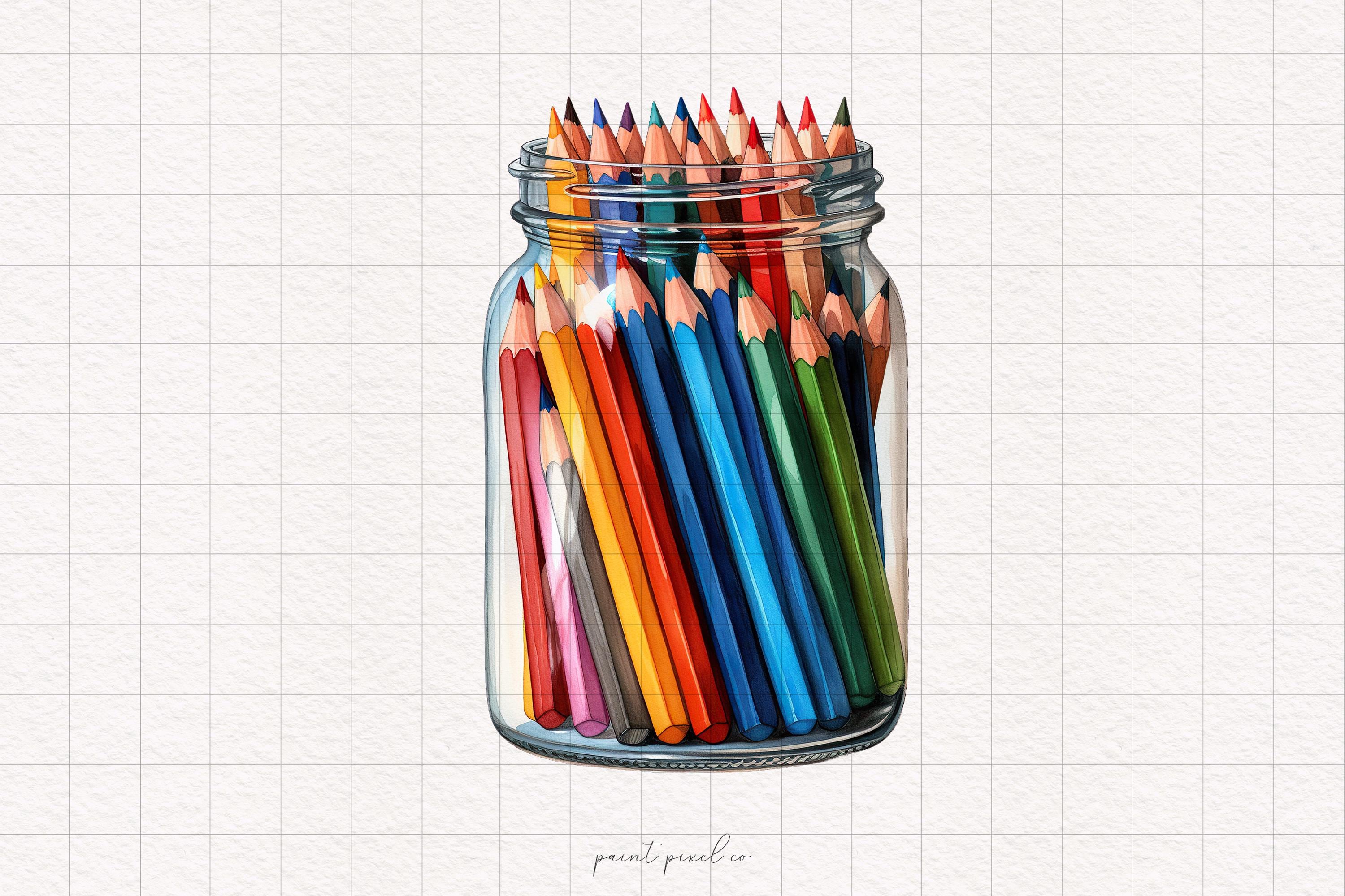 Colored Pencil Clipart Watercolor School Supplies PNG Classroom ...