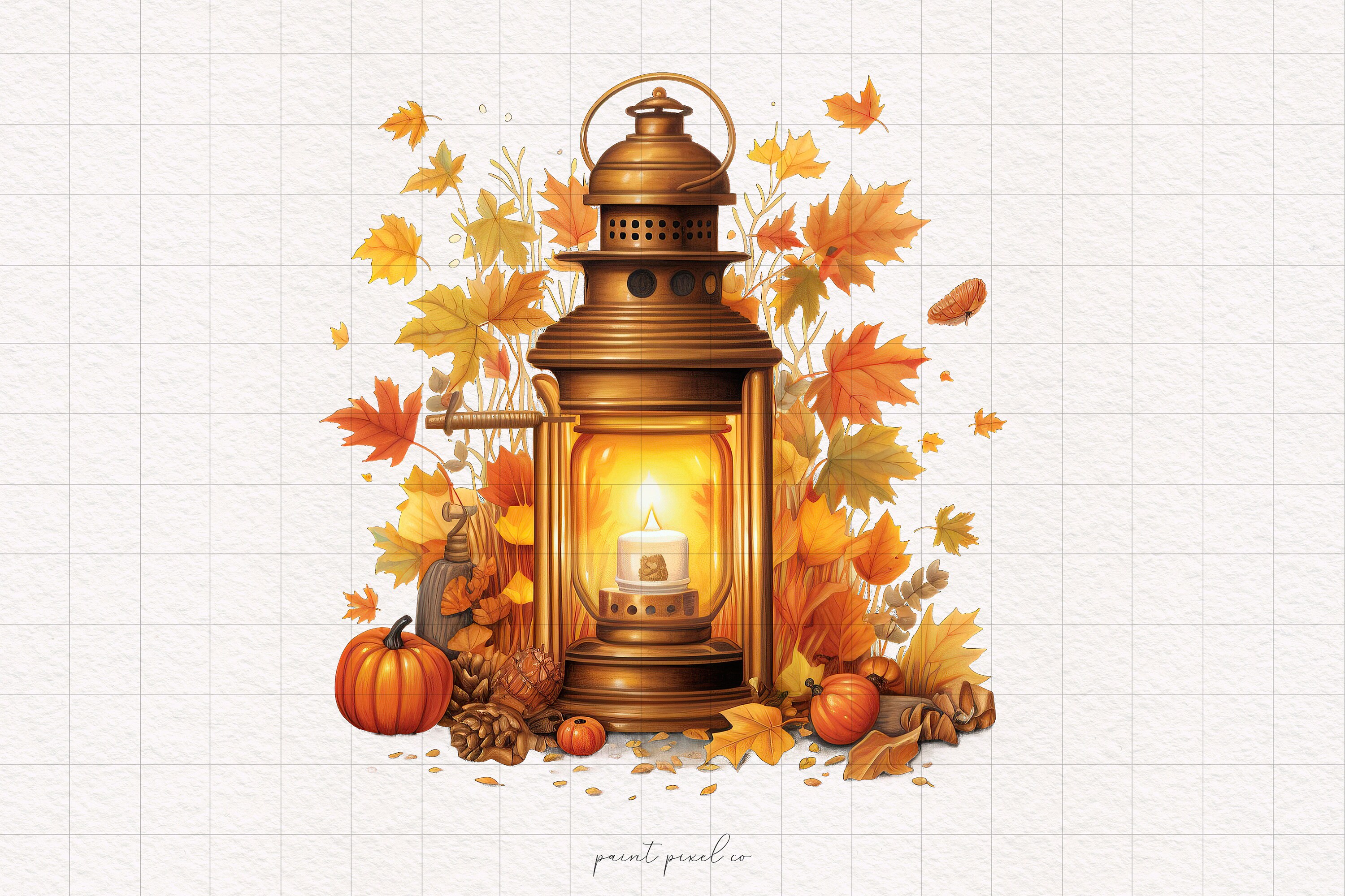 6 Autumn Lantern Clipart Boho Fall Lamp PNG Watercolor Cute Ephemera ...