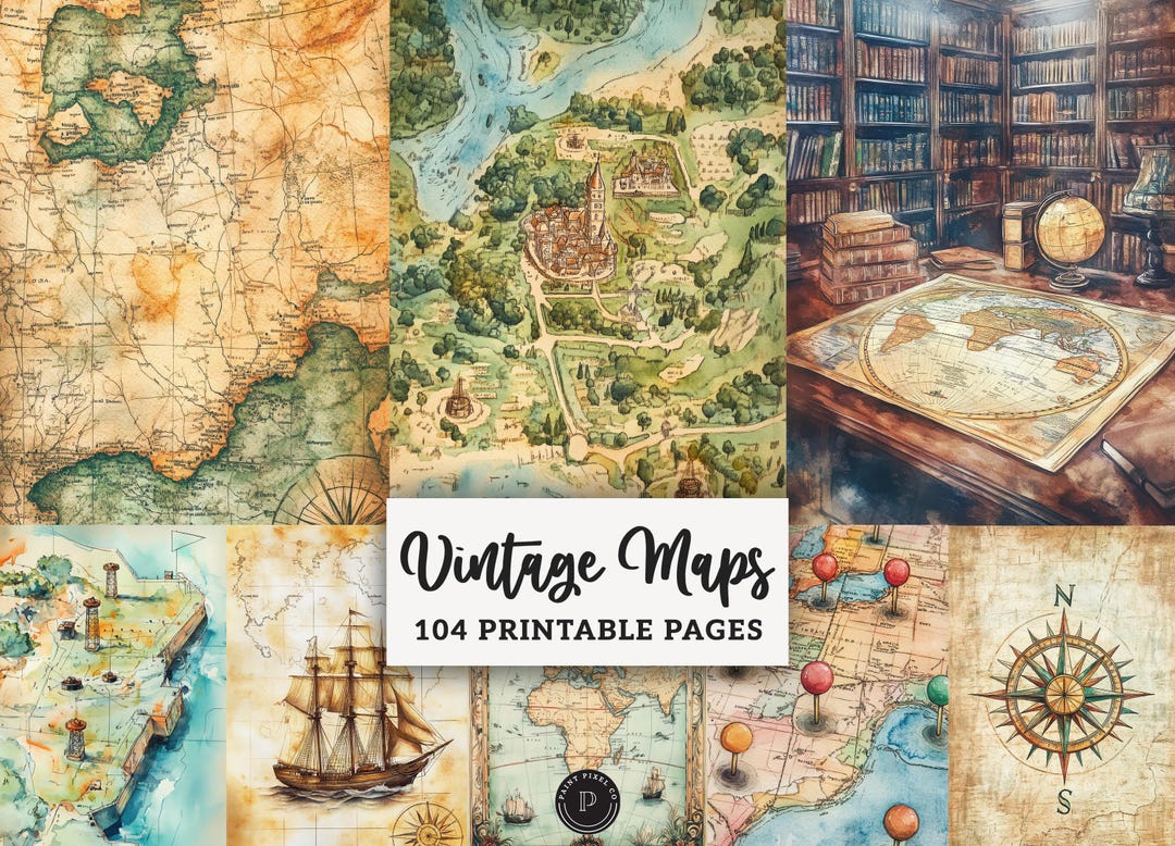 Antique Maps Digital Papers - Travel Map Junk Journal Filler Pages ...