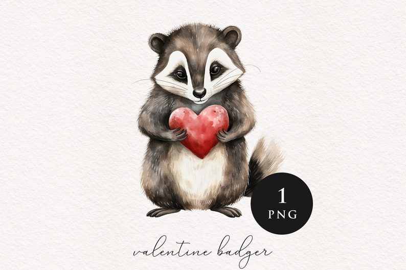 Valentine Badger Clipart PNG Watercolor Animals Lovers Day Sublimation ...