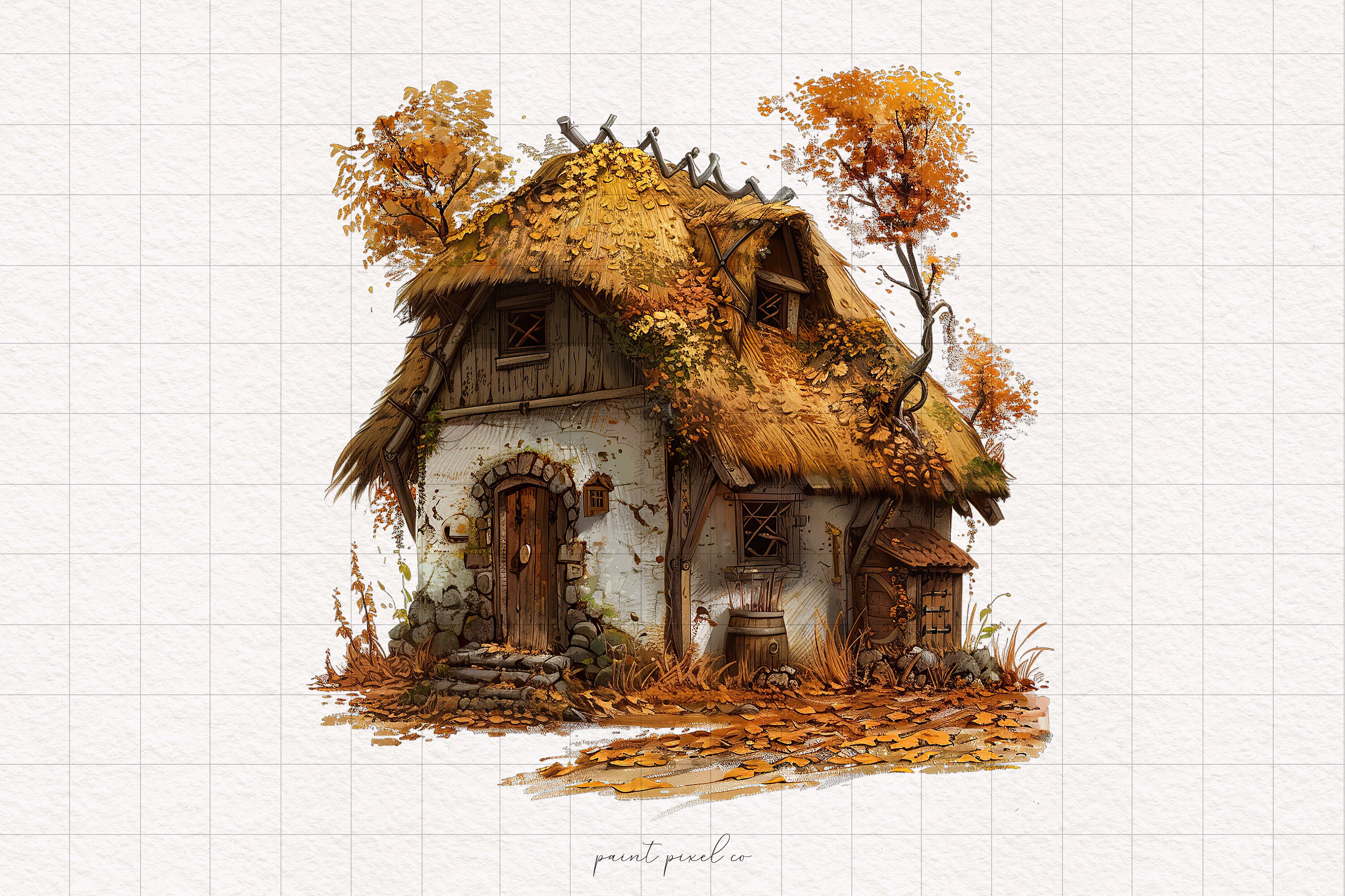 Rustic Fall Cottage Clipart Cozy Fall Thatch Roof Homes PNG Clipart ...