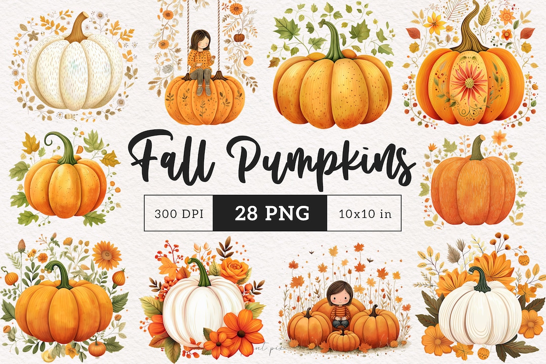 Autumn Pumpkin Clipart Boho Fall Pumpkins PNG Watercolor Cozy Fall ...