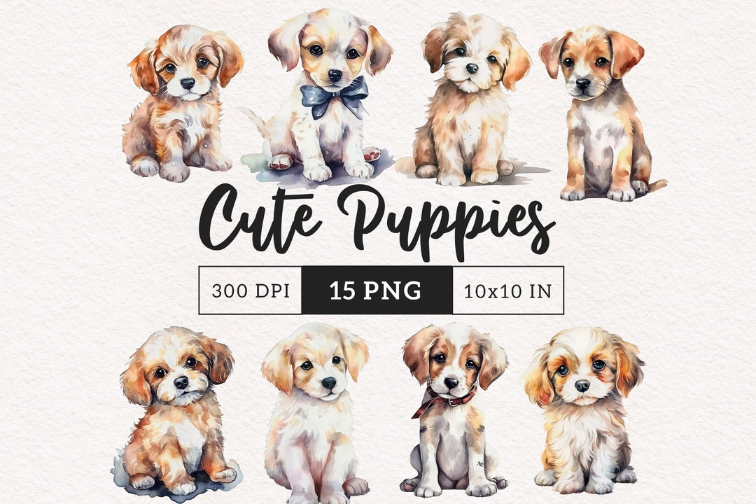 Puppies Clipart PNG Watercolor Pups Clip Art Puppy PNG Cute Baby Dog ...