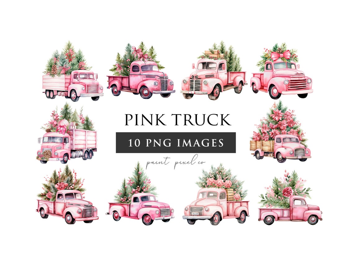 Pink Christmas Truck Clipart PNG Holiday Clip Art Cute Pastel Xmas ...