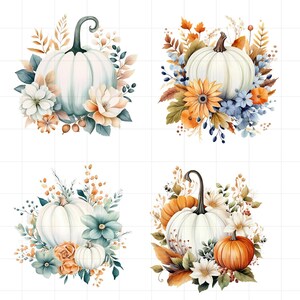 Boho Fall Pumpkin Clipart Floral Pumpkin Bouquets PNG Bohemian Autumn ...