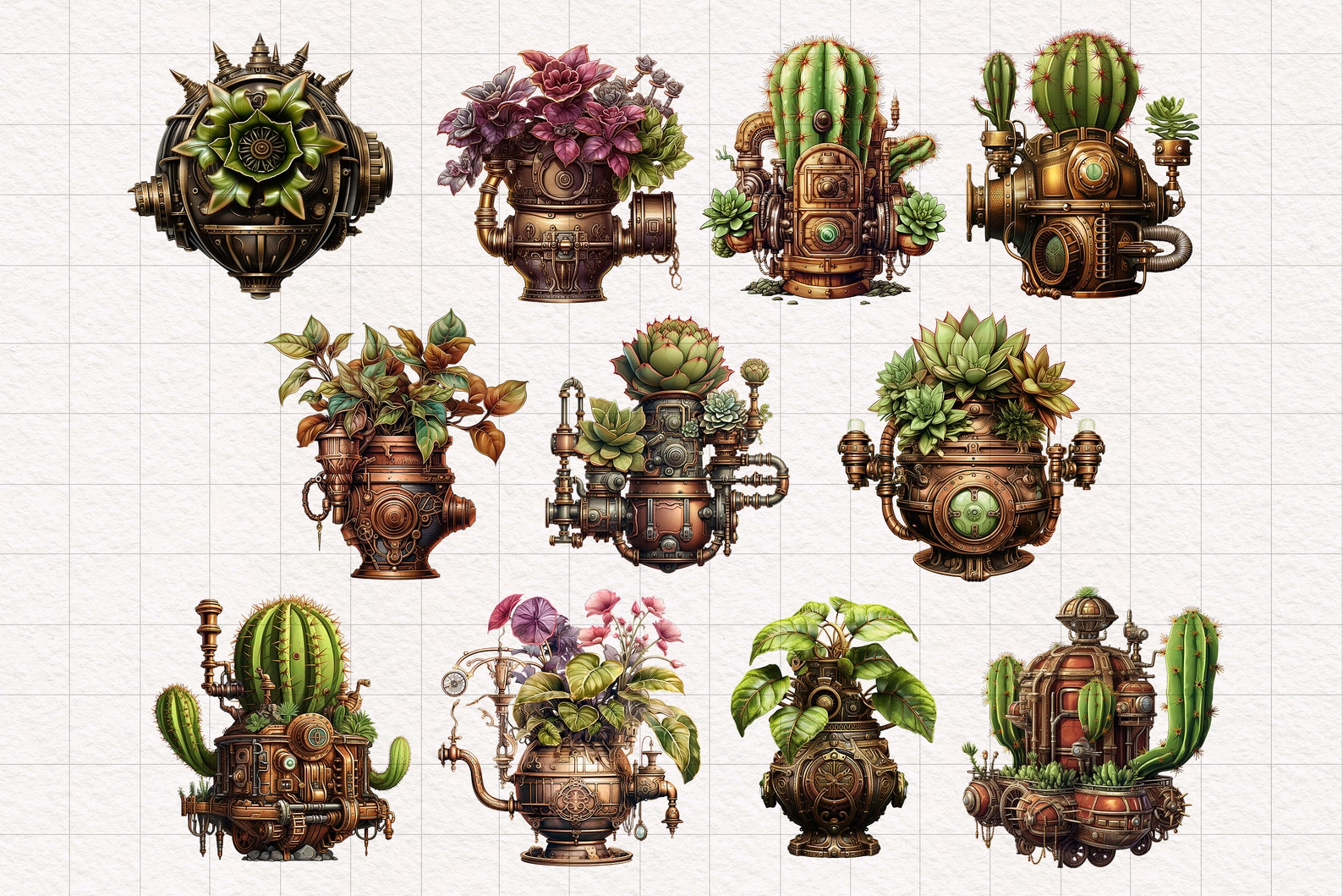 Steampunk Garden Clipart Steampunk Floral PNG Whimsy Ephemera Bouquets ...
