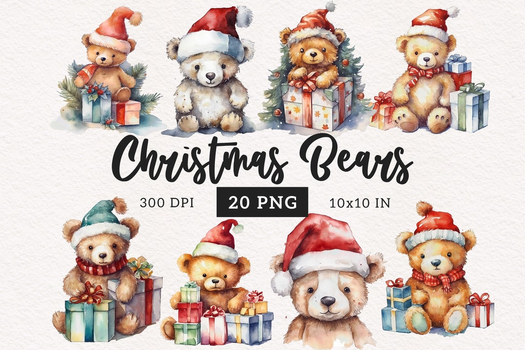 Christmas Bear Clipart Teddy Bear PNG Santa Clipart Watercolor ...