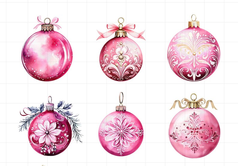 Pink Christmas Ornaments Clipart PNG Holiday Clip Art Cute Pastel Xmas ...