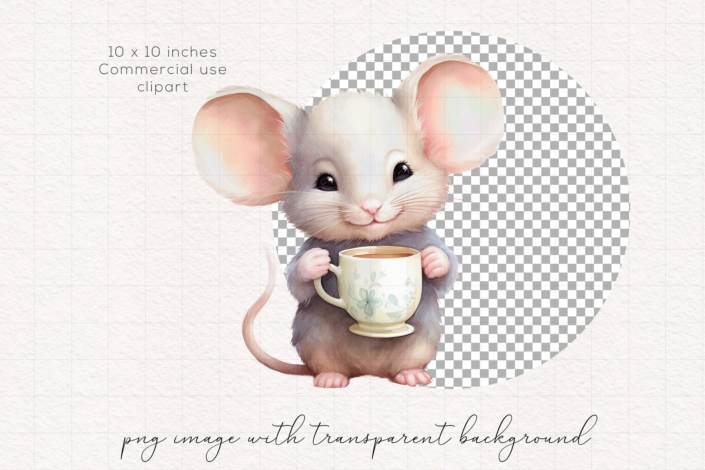 Mouse Drinking Tea PNG Clipart Vintage Animal Clip Art Nursery - Etsy