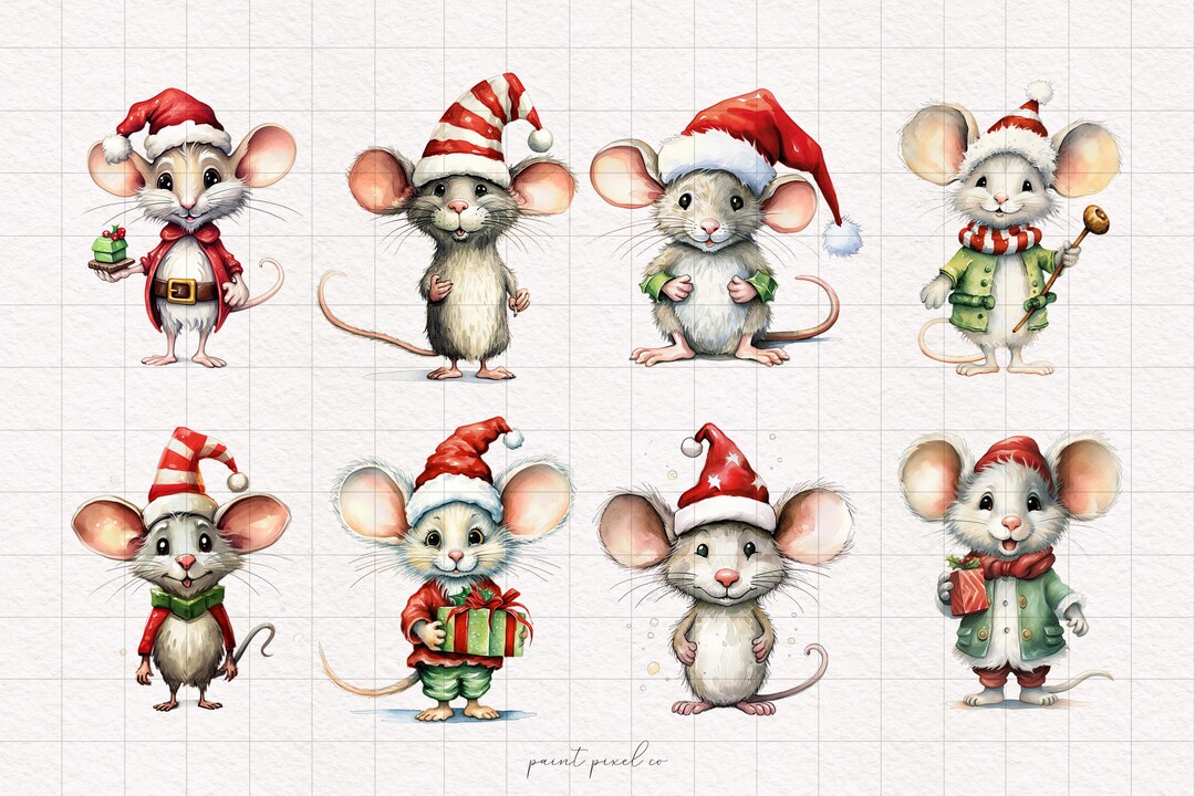 8 Quirky Christmas Mouse Clipart Whimsical Funny Animals Silly Holiday ...