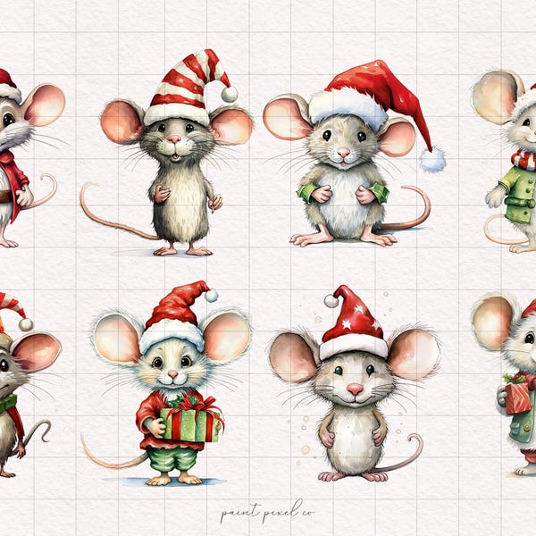 Christmas Mouse Clipart - Etsy