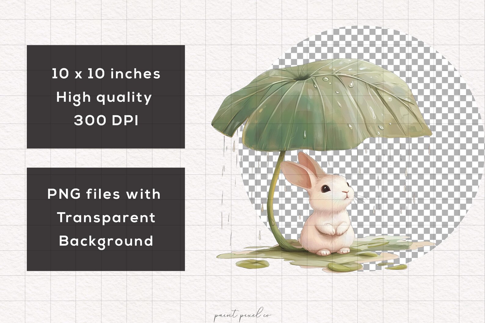 Whimsical Rabbit in Rain Clipart Baby Bunny With Leaf Umbrella PNG ...
