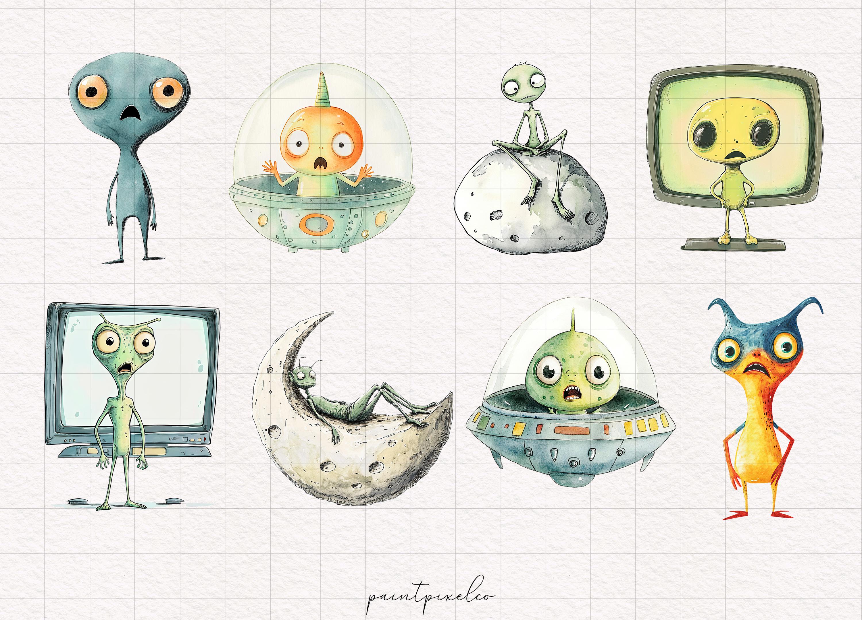 Quirky Alien Clipart PNG Whimsical ETC Funny Futuristic Aliens ...