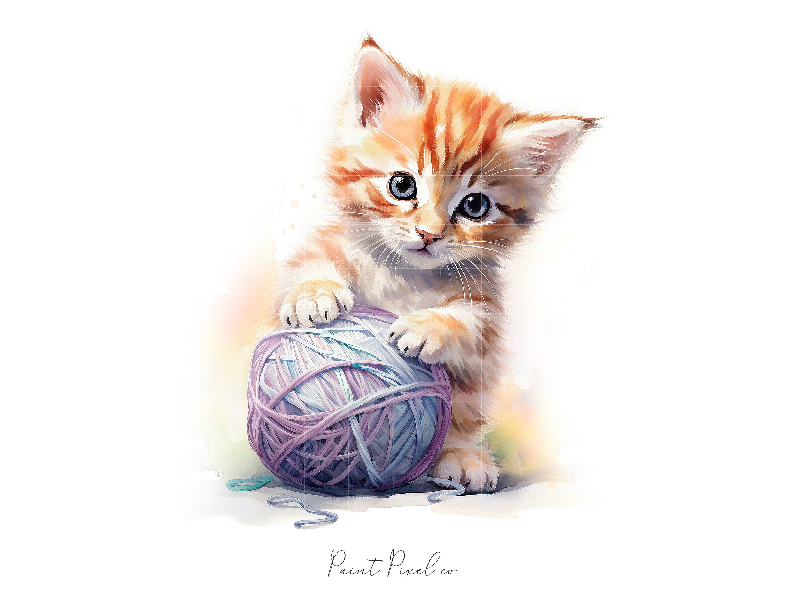 15 Cute Kitten With Yarn Clipart High Quality Jpgs Cat Clipart Bundle ...