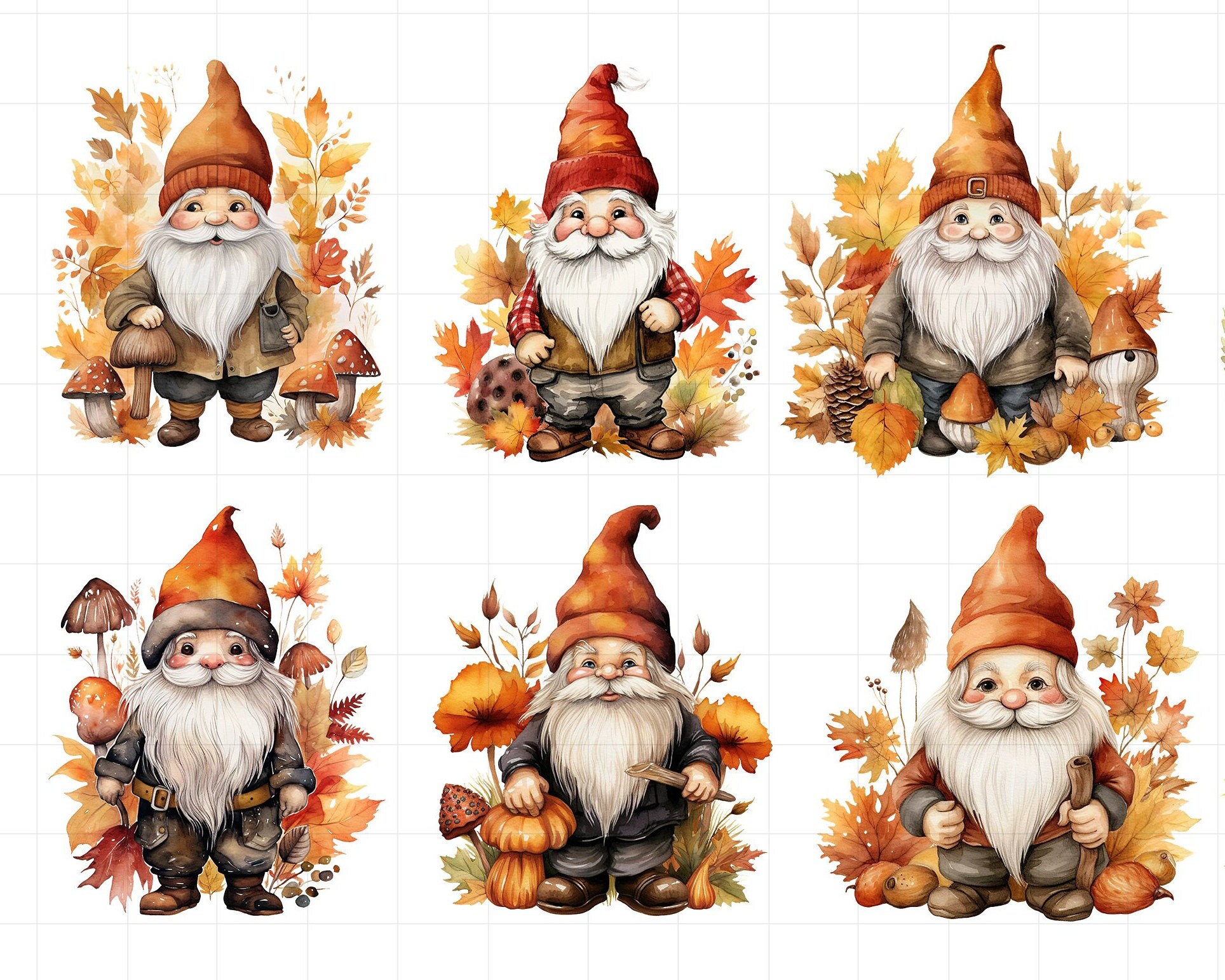 Autumn Gnomes PNG Gnome Clipart Watercolor Fall Fantasy - Etsy