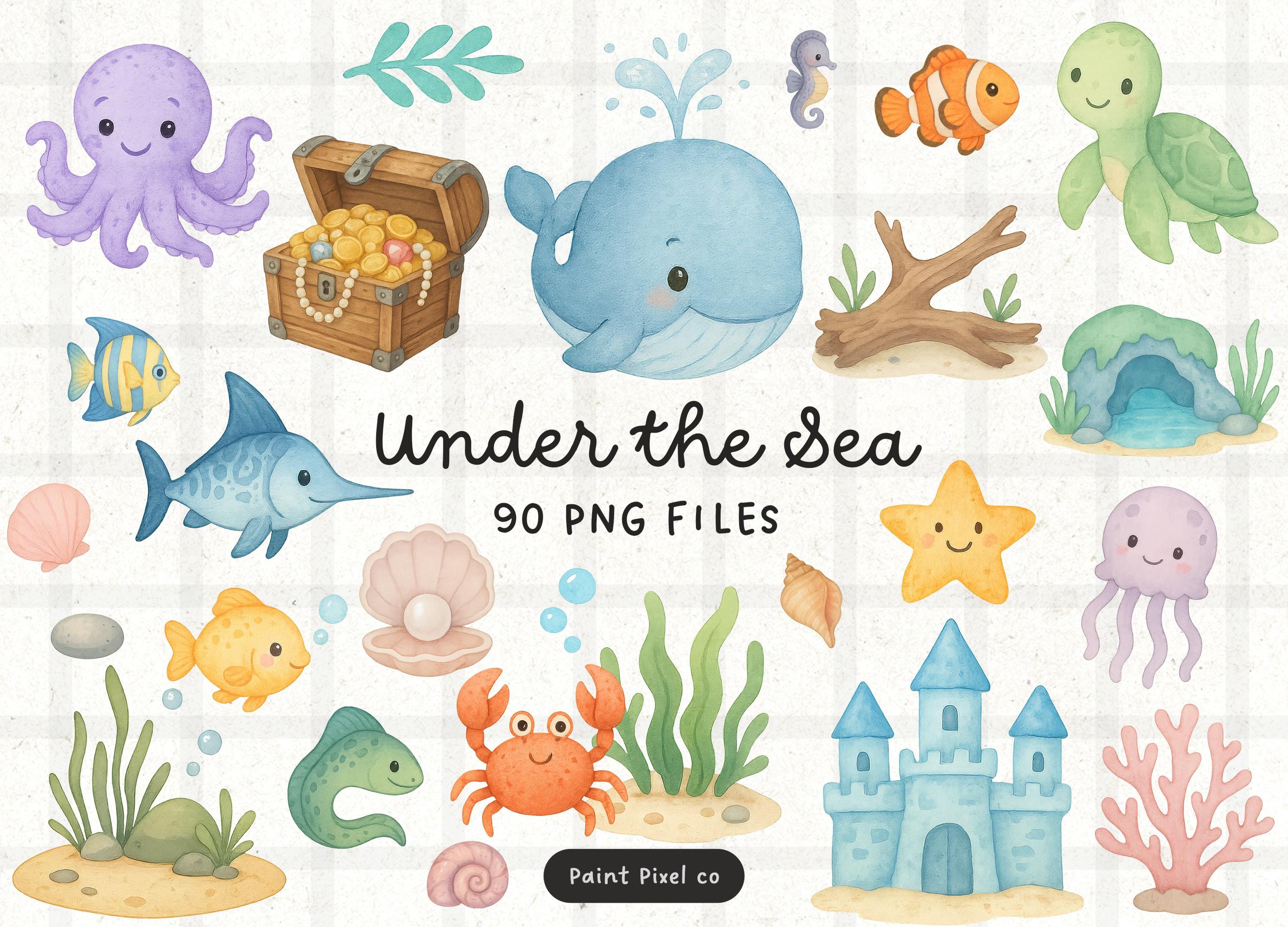 Under the Sea Clipart Bundle - Ocean Animals PNG Images (commercial Use ...
