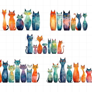 Whimsical Cats Clipart PNG Bundle Watercolor Quirky Kitten Whimsy ...