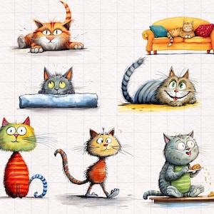 Quirky Cat Clipart PNG Whimsical Kitten Sublimation Clip Art Cute ...