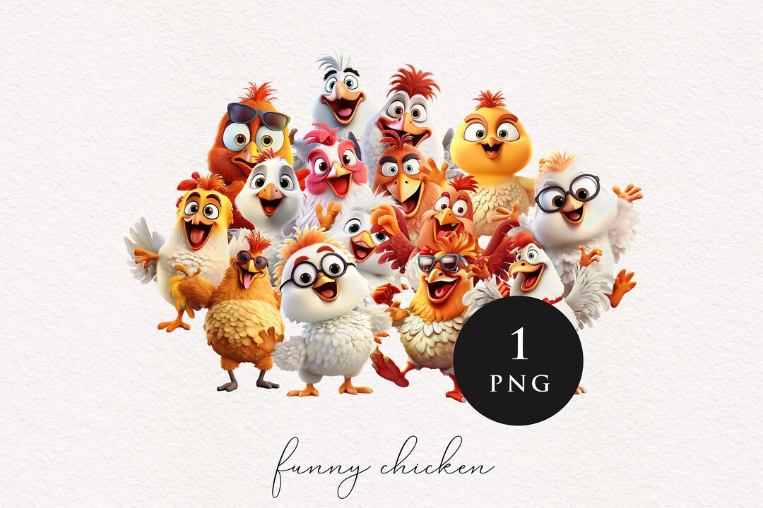 Funny Chickens Clipart PNG Cute Hen Rooster Clip Art Cartoon Bird 3d ...