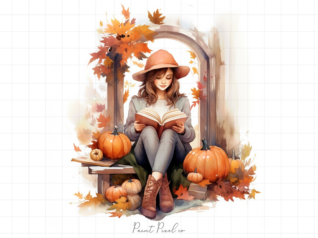 8 Girl Reading Clipart High Quality Jpgs Autumn Book Lover Clipart ...