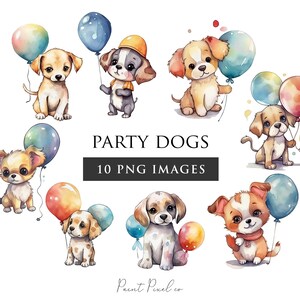 Party Dogs Clipart PNG Watercolor Dog Clip Art Puppy With Balloon PNG ...