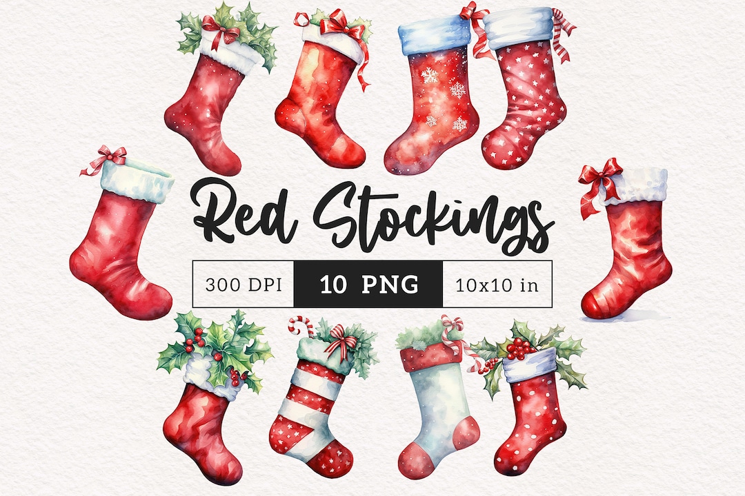 Christmas Stocking Clipart Holiday PNG Red Stockings Clip Art Xmas ...