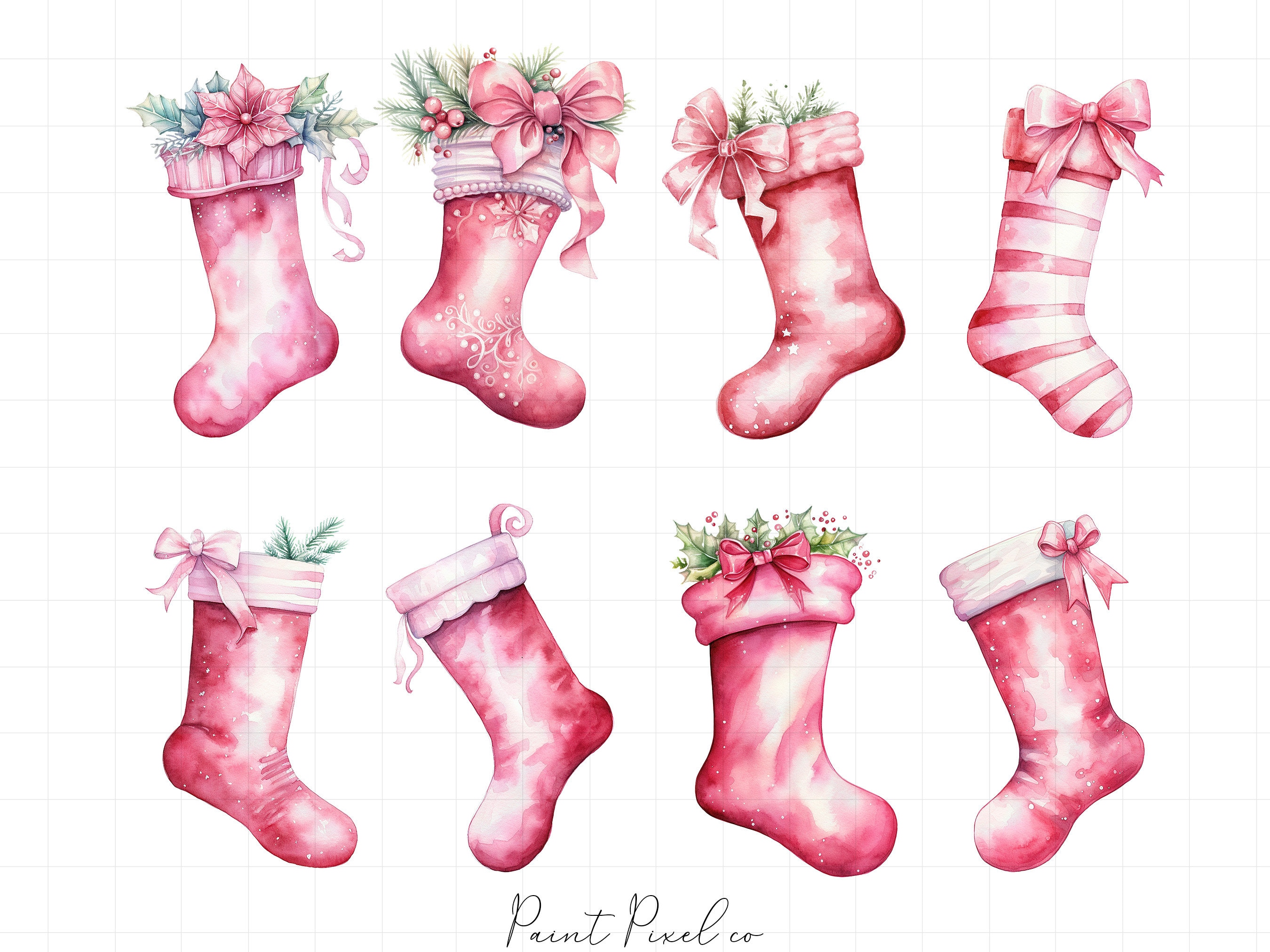 Pink Christmas Stocking Clipart PNG Holiday Clip Art Cute Pastel Xmas ...
